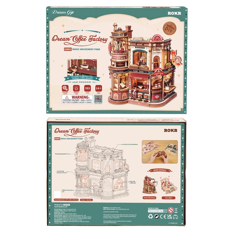 ROKR Dream Coffee Factory 3D Wooden Puzzle – Mechanical DIY Model With ...