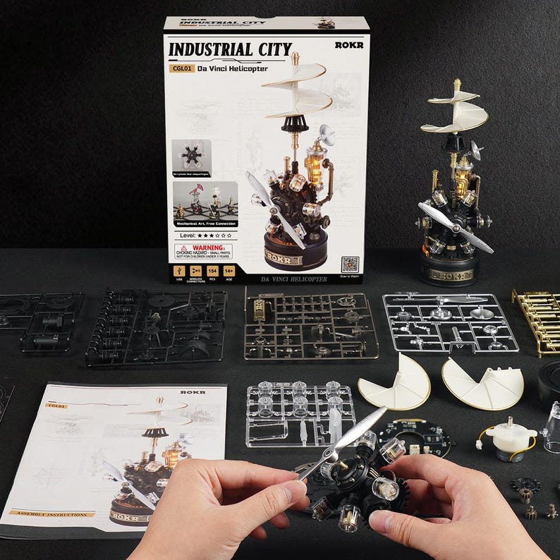 ROKR Leonardo Da Vinci Helicopter 3D Puzzle – Mechanical Wooden Model ...