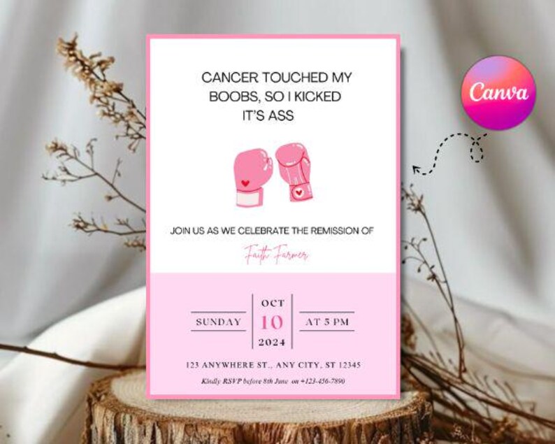 Cancer Remission Party Invitation: Pink Ribbon Celebration (digital ...