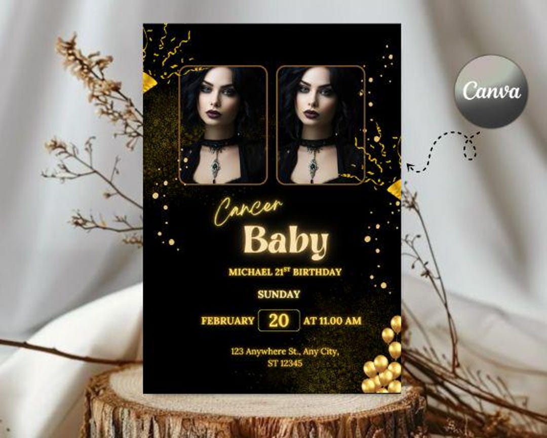 Cancer Zodiac Birthday Invitation: Editable Canva Template (5x7 ...