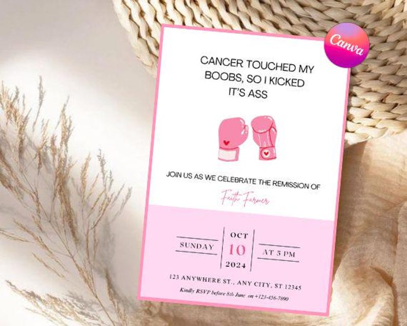 Cancer Remission Party Invitation: Pink Ribbon Celebration (digital ...