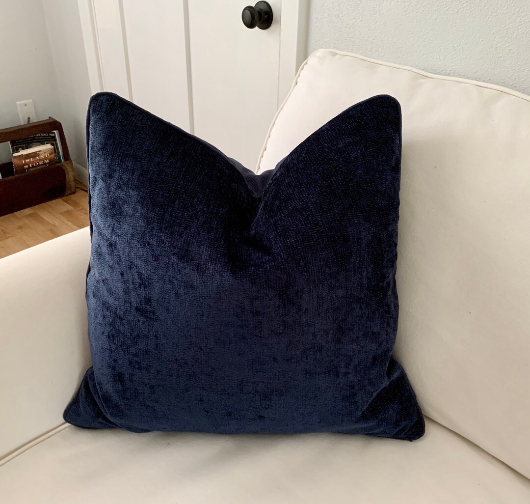 Navy Velvet Pillow Cover, Cozy Chenille Home Accent, Victorian to ...