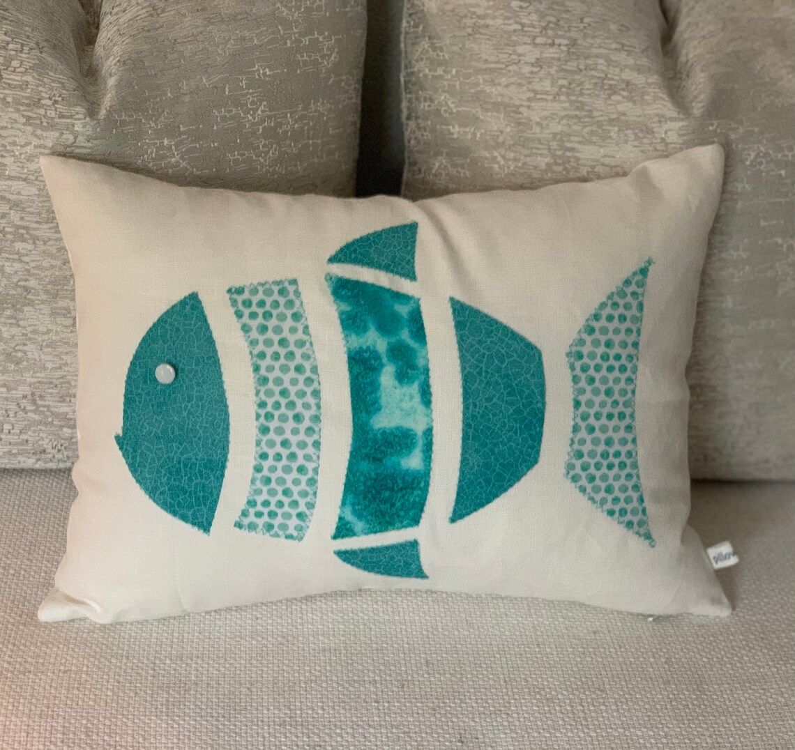Fish Throw Pillow Applique Pillow Beach Pillows Beach - Etsy