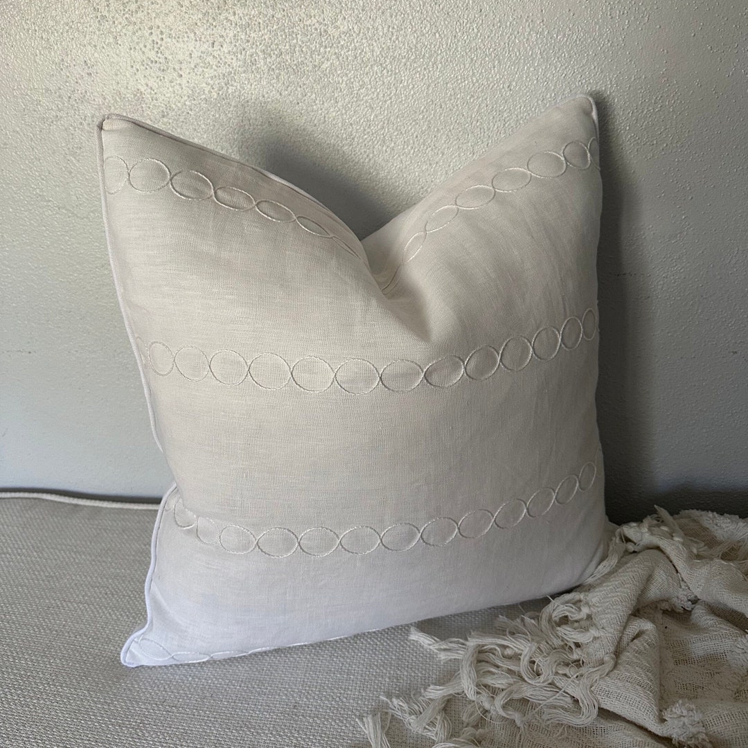 Modern White on White Linen Pillow Cover With Textured Circle Design ...