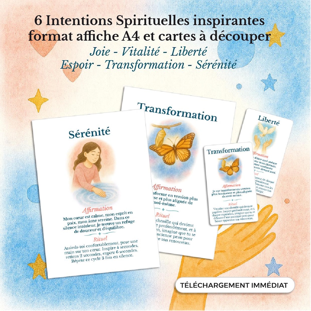 Spiritual Intention Cards – PDF+PNG Pack – 6 Affirmations & Rituals in ...