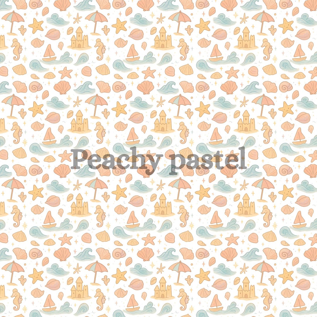 Beach Vibe Seamless Pattern | Sea Shells Corals and Castles Pattern ...