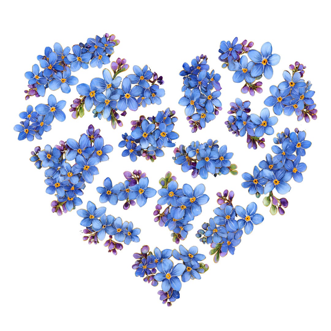 20 Blue Forget-me-not Heart Clipart Set – Botanical Floral Heart Shapes ...
