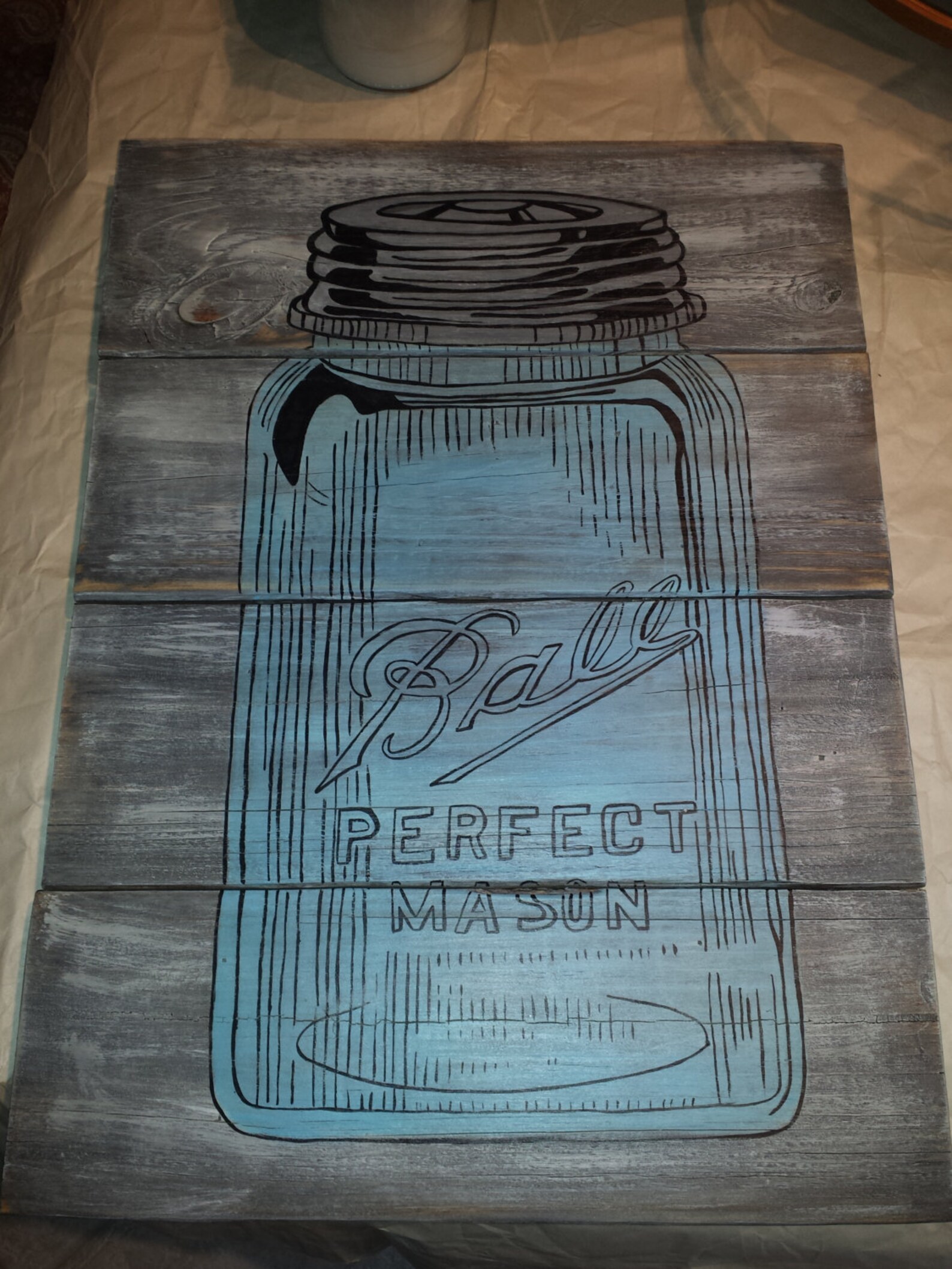 Ball Mason Jar Sign Rustic Blue Glass - Etsy