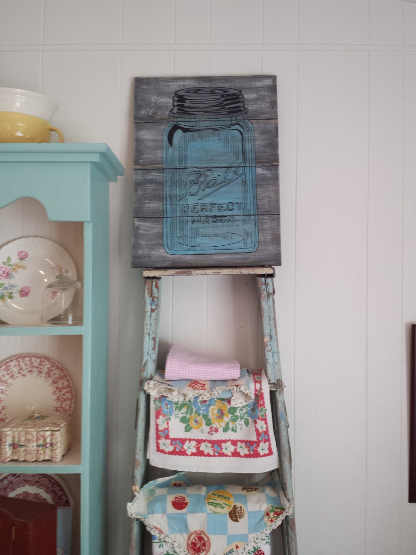 Ball Mason Jar Sign Rustic Blue Glass - Etsy