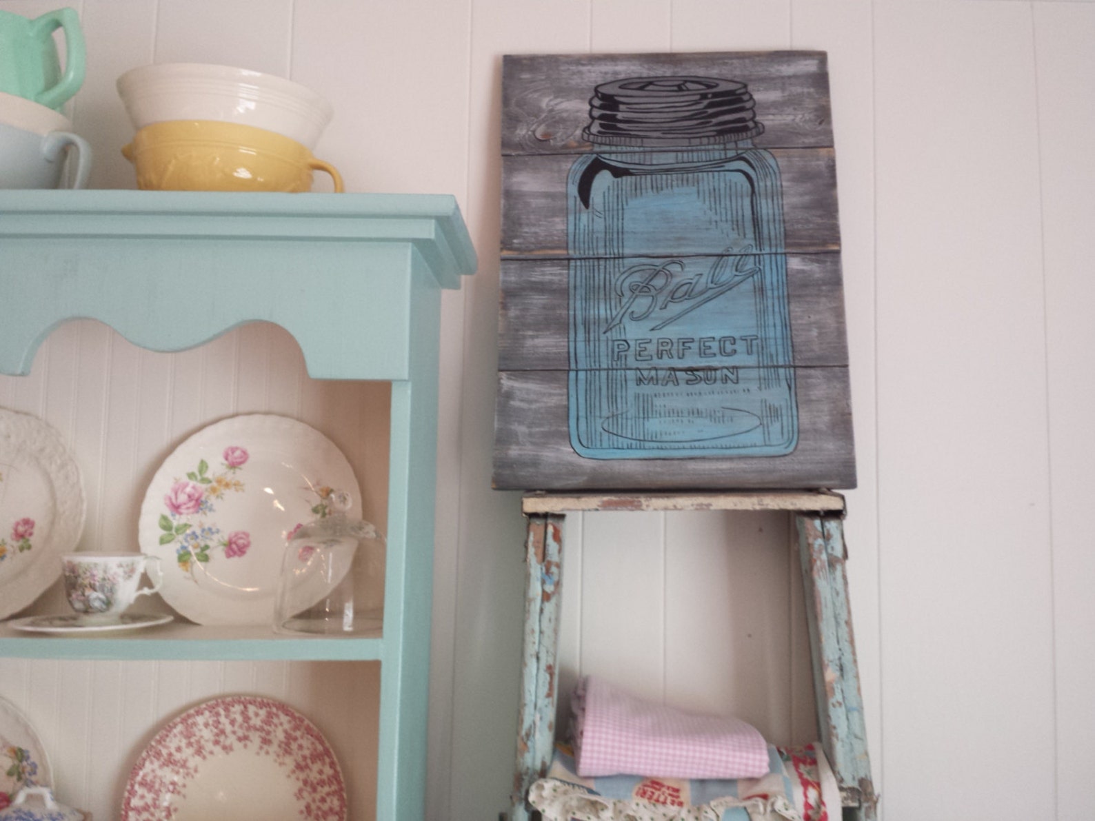 Ball Mason Jar Sign Rustic Blue Glass - Etsy