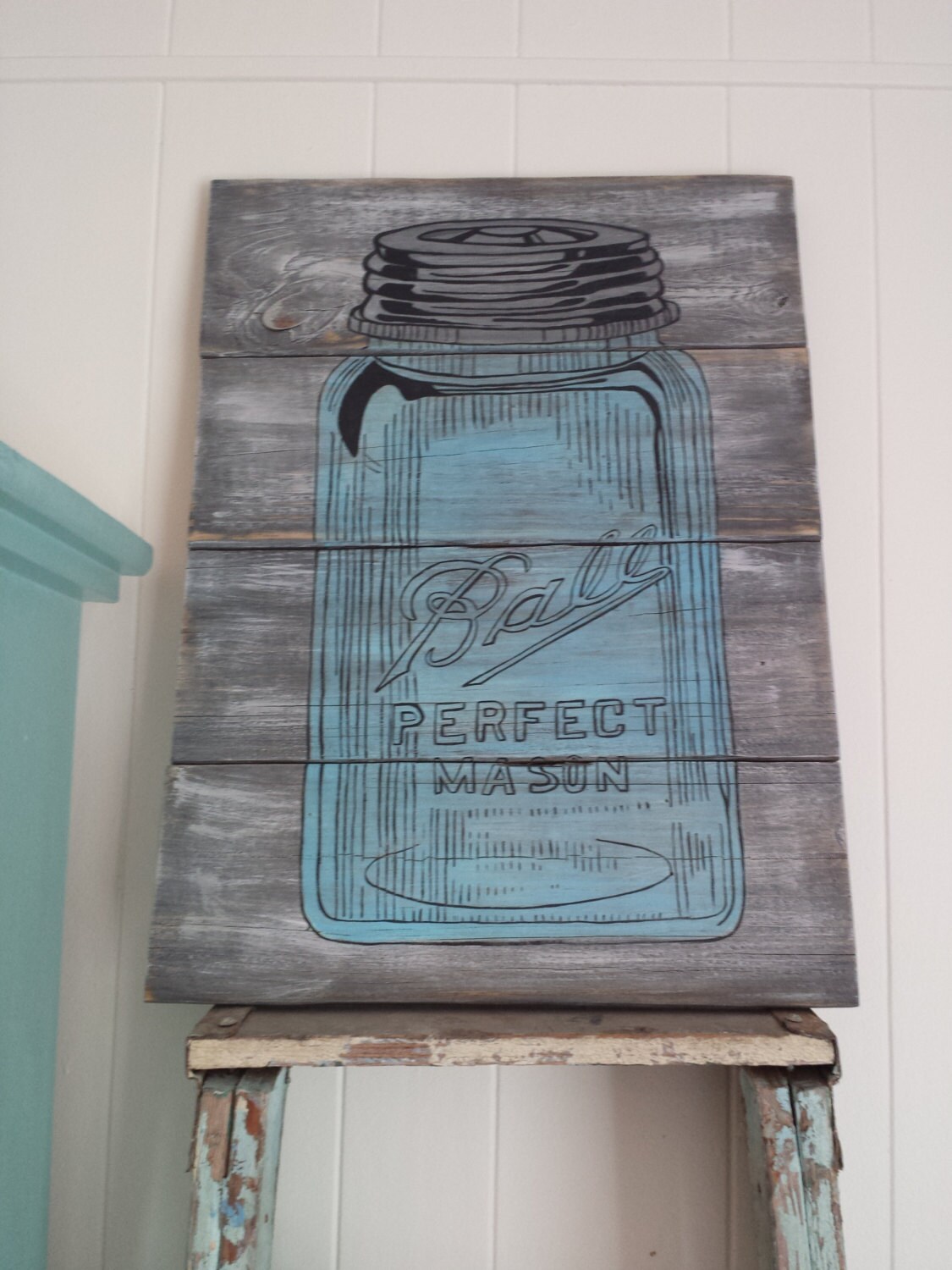 Ball Mason Jar Sign Rustic Blue Glass - Etsy