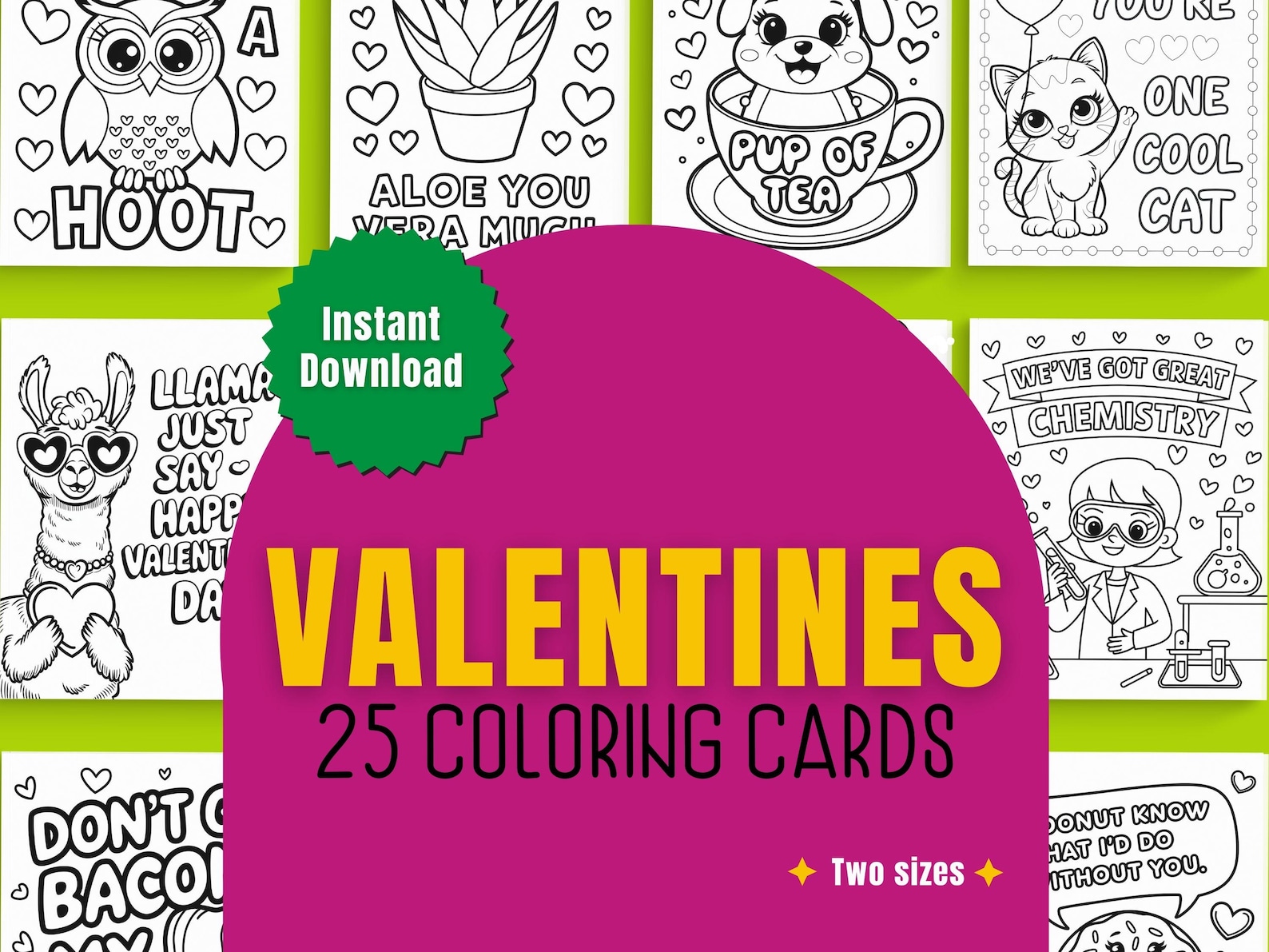 25 Colorable Valentine Card Printables in 2 Sizes - Etsy