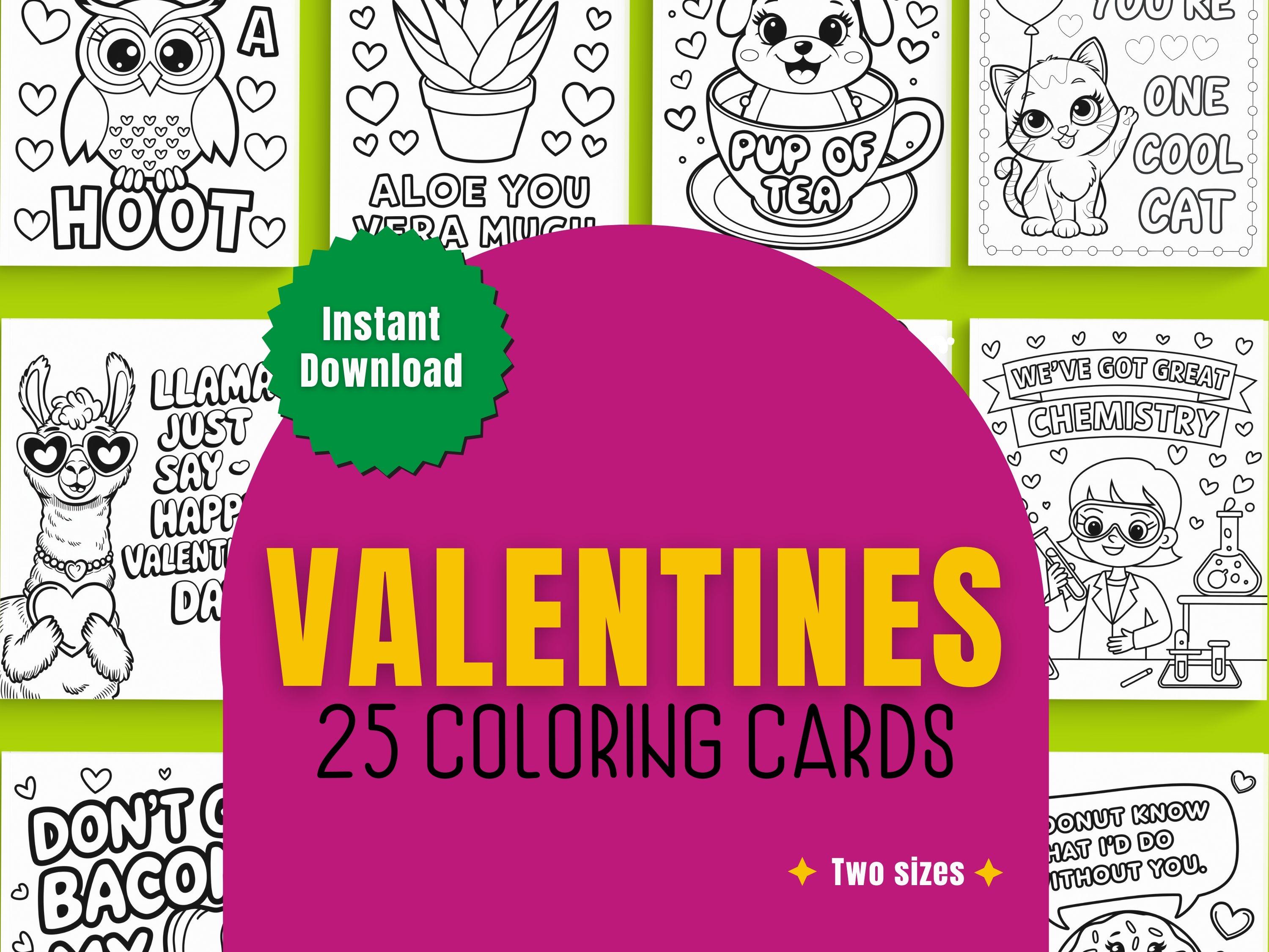 25 Colorable Valentine Card Printables in 2 Sizes - Etsy