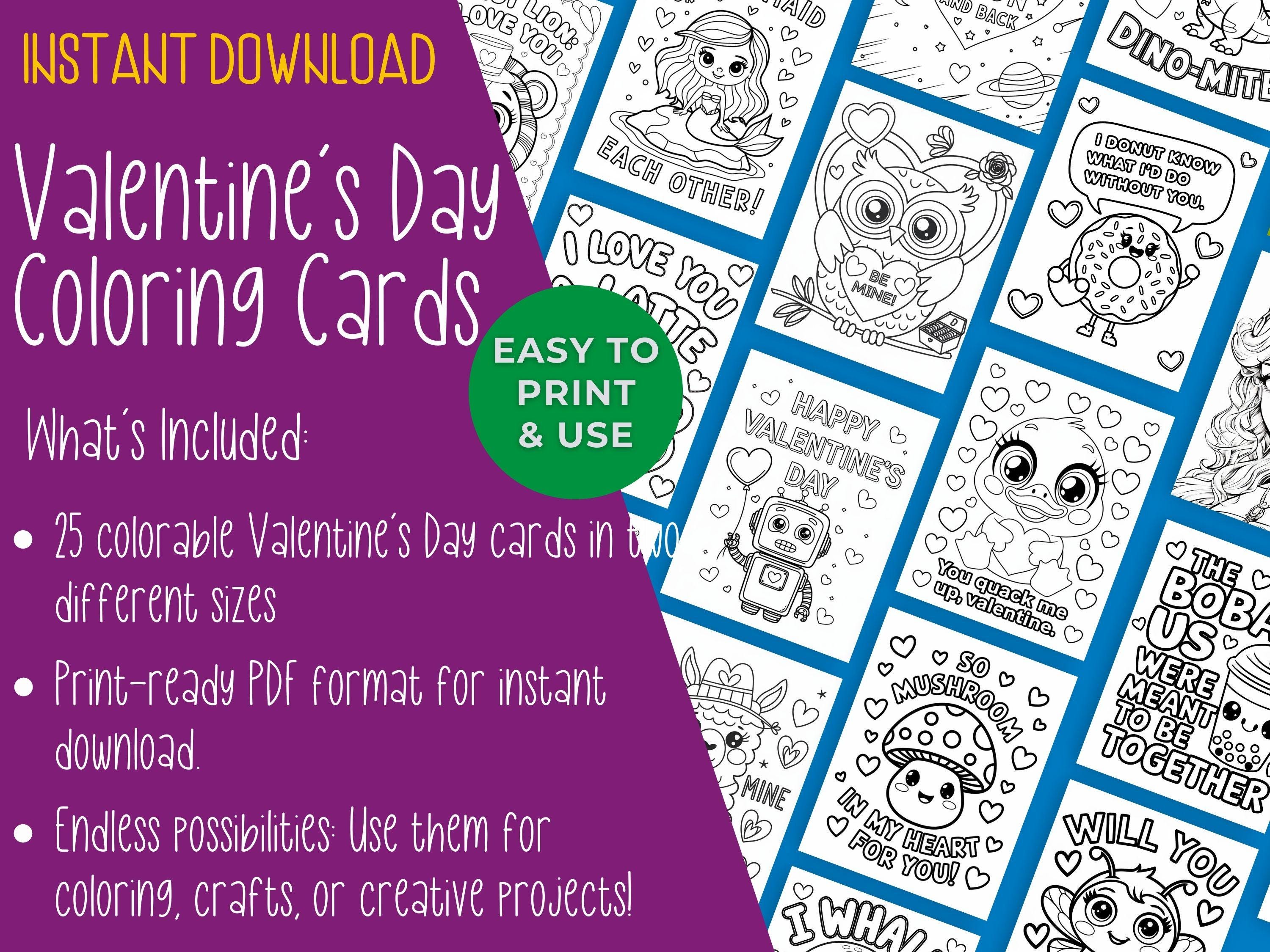 25 Colorable Valentine Card Printables in 2 Sizes - Etsy