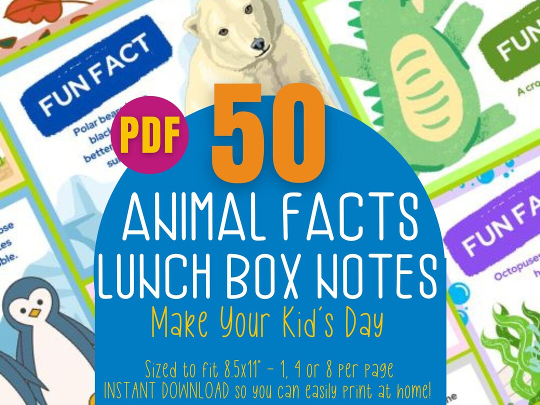 50 Animal Facts Lunch Box Notes for Kids School Lunch Notes Notes for ...
