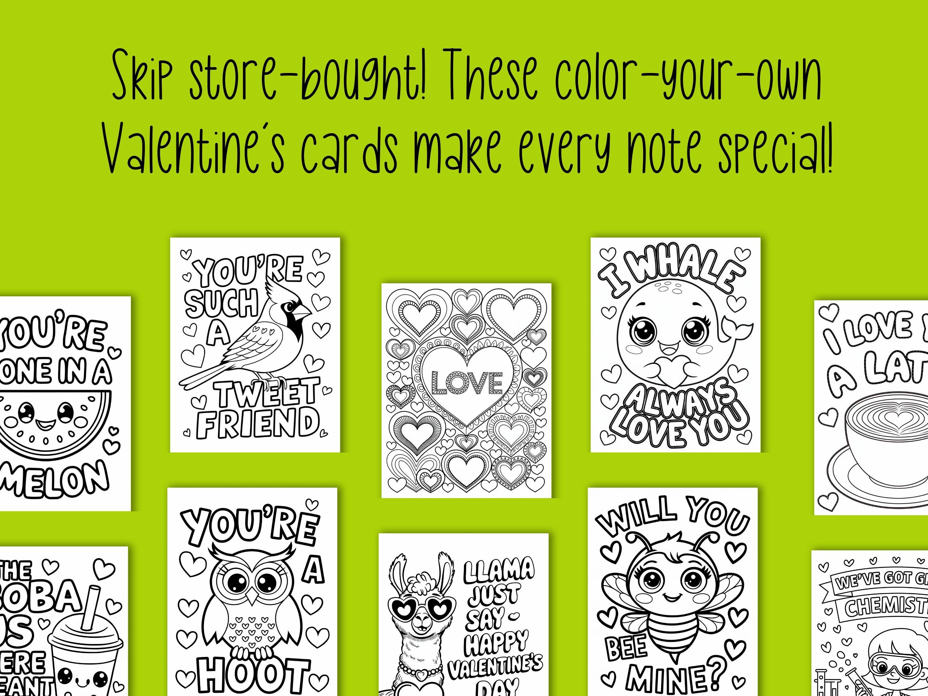25 Colorable Valentine Card Printables in 2 Sizes - Etsy