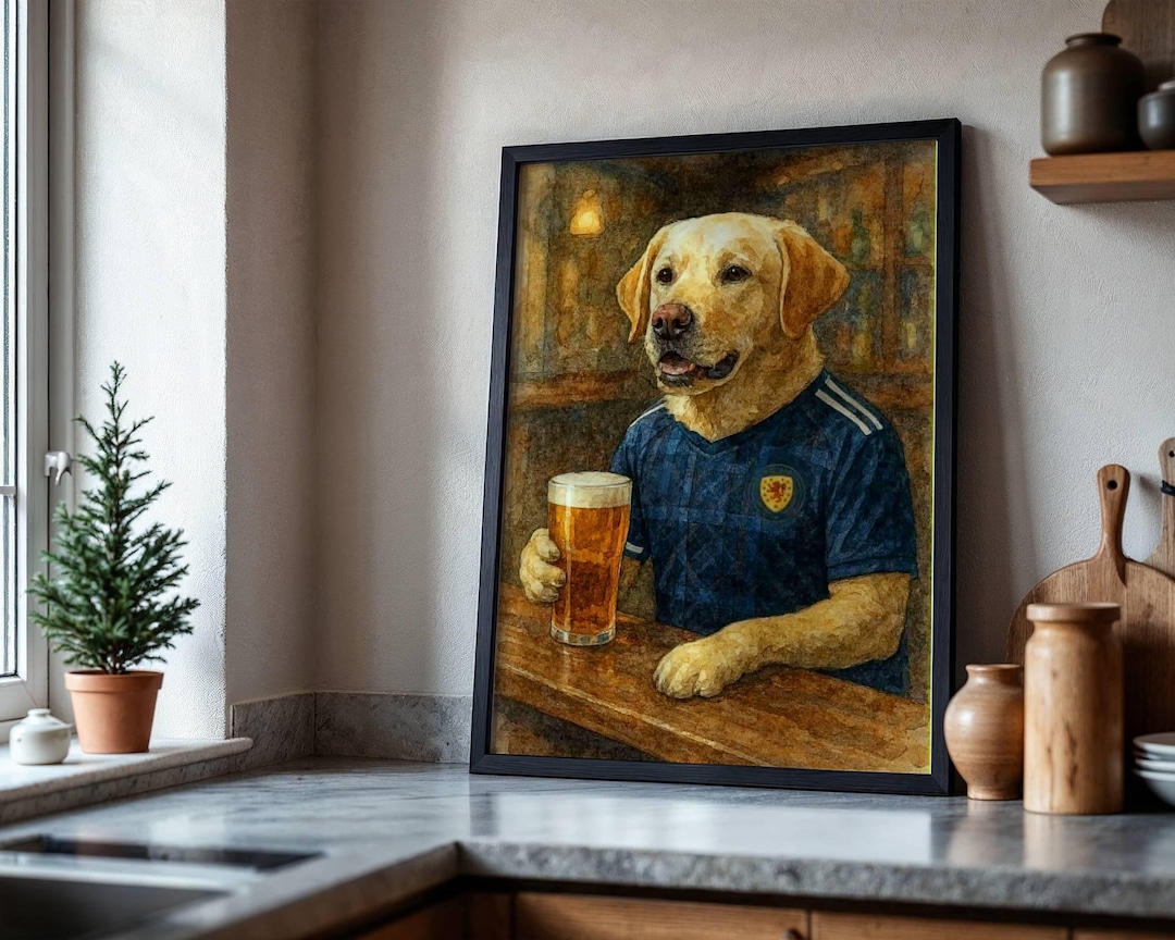 Scottish Dog With a Pint Print | Funny Pub Wall Art | Scotland Football ...