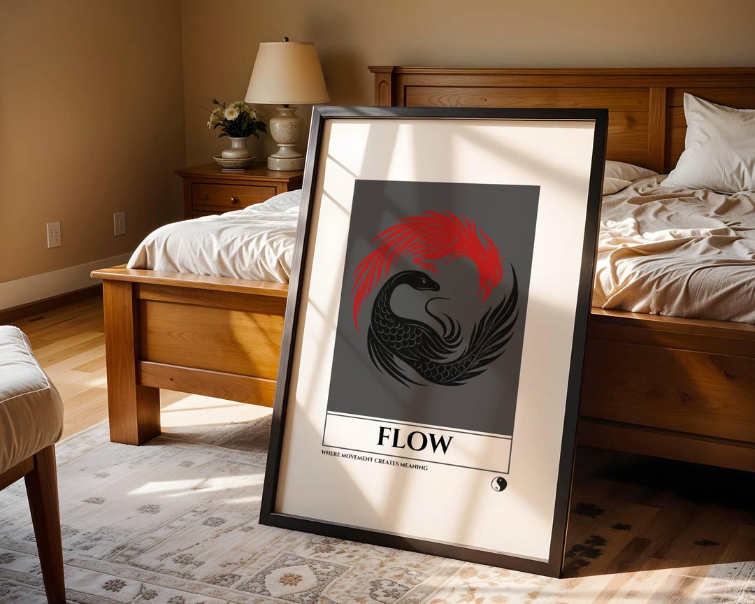 FLOW – Phoenix + Serpent Yin Yang Art Print | Red + Black Mythical ...