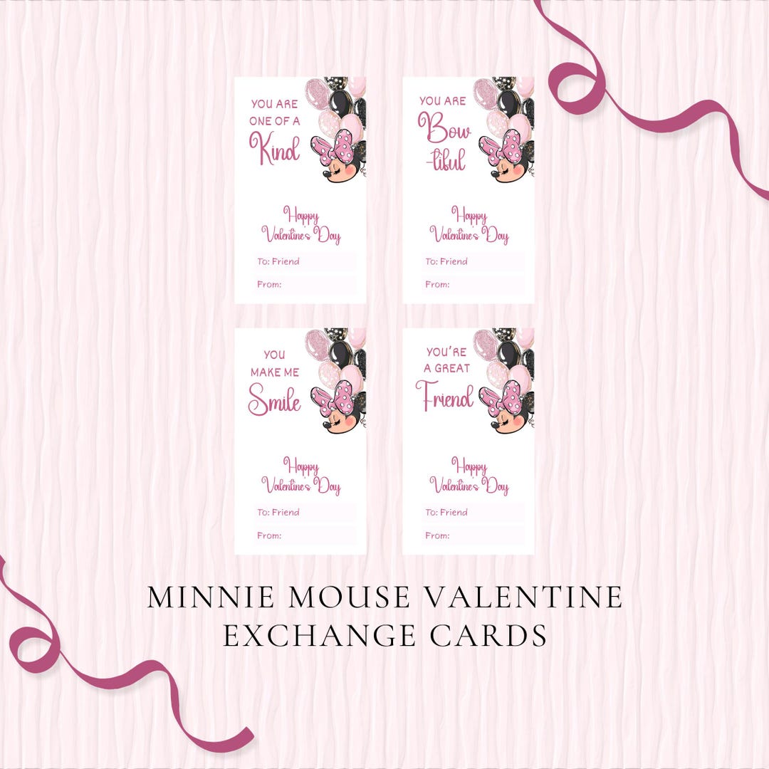 Minnie Mouse Valentine Cards, Printable Pink Classroom Tags (canva ...