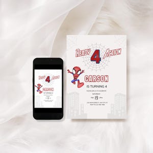 Editable Fourth Birthday Invitation, Spidey Ready Four Action (canva ...