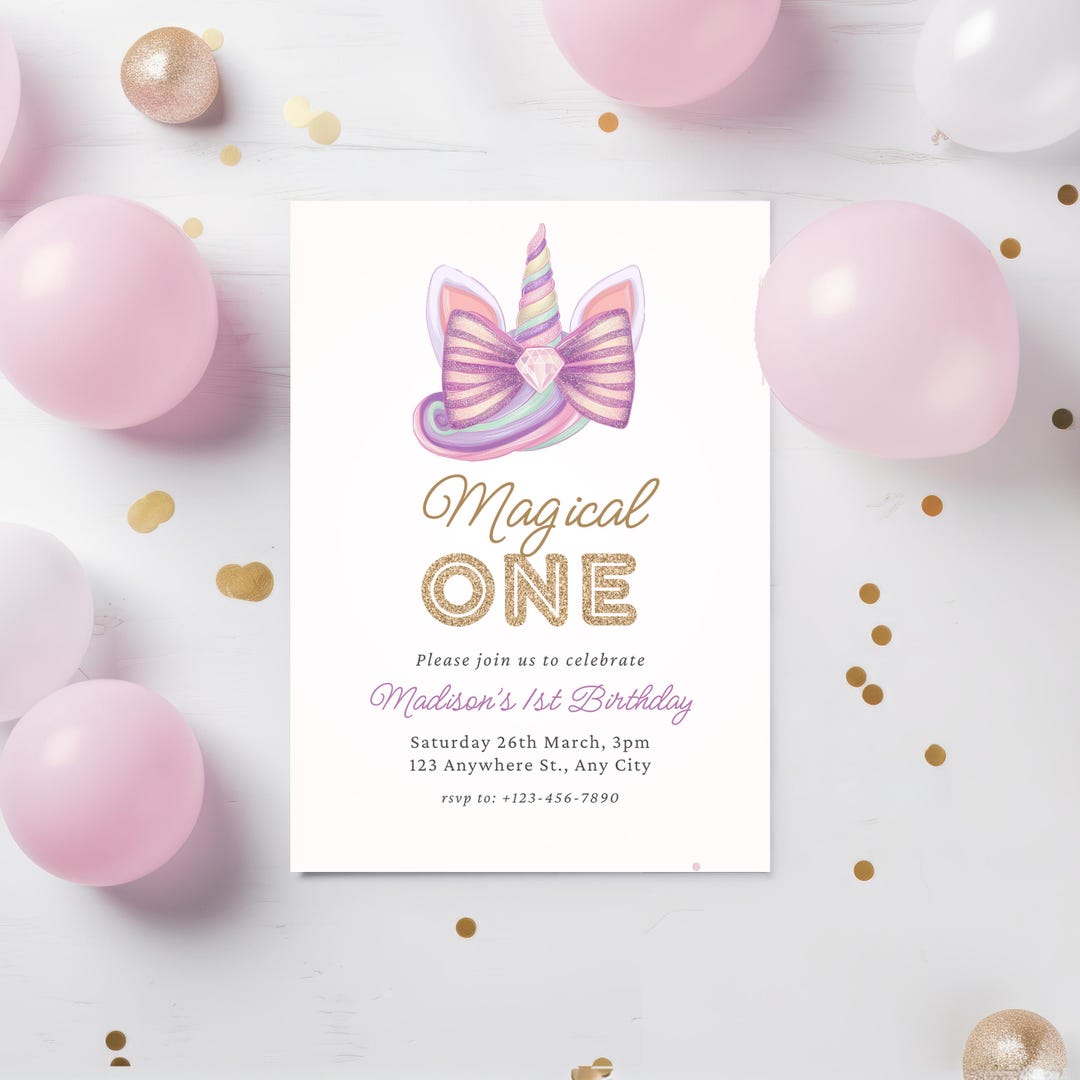 Editable Magical One Birthday Invitation, First Birthday Invite, Canva ...