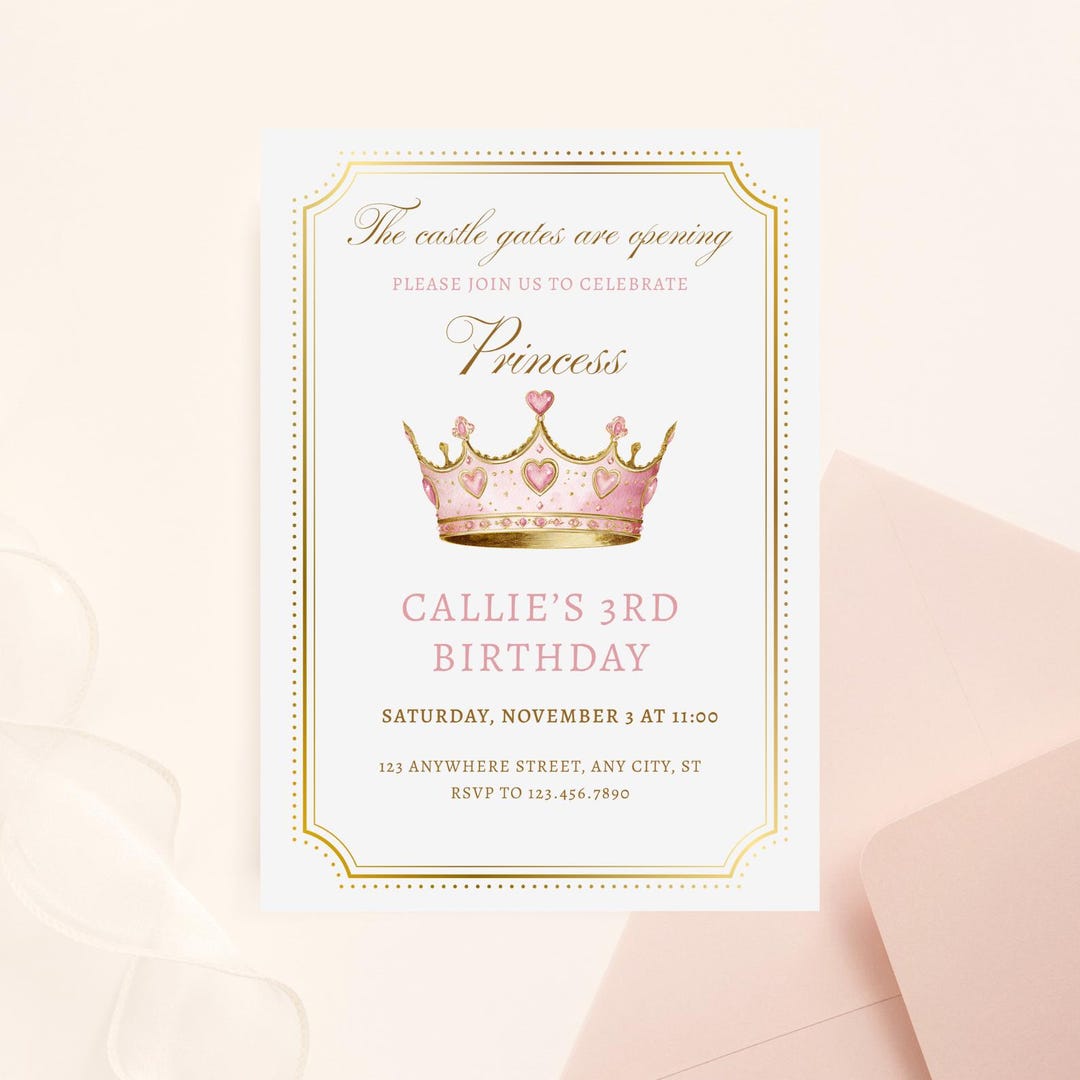 Editable Third Birthday Invitation, Princess Tiara Crown Party Invite ...