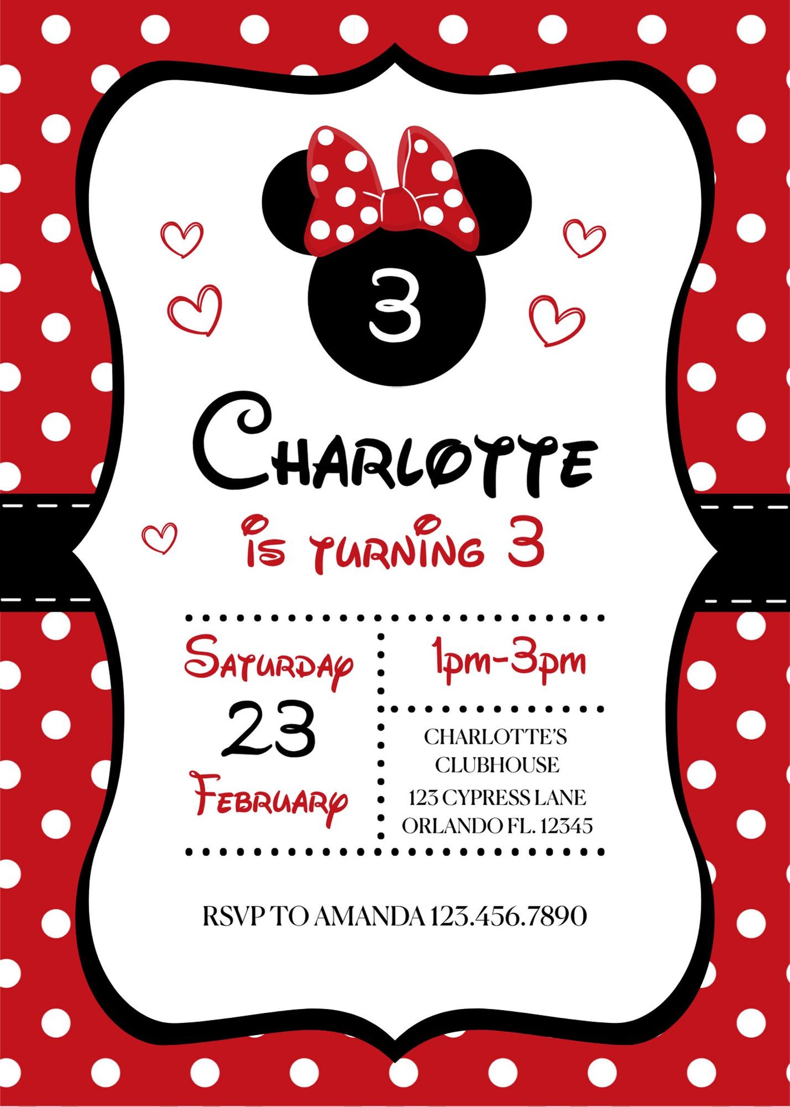 Minnie Mouse Birthday Invitation, Editable Canva Template (digital ...