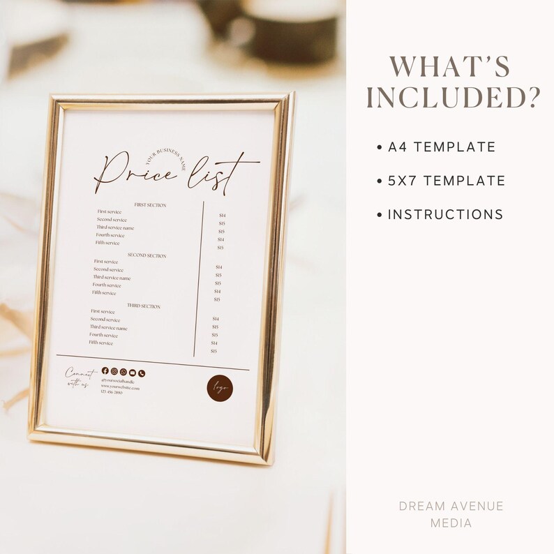 Editable Price List Template, Modern Salon, Canva Design (PDF) - Etsy