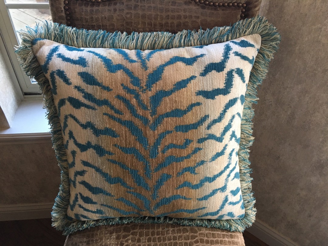 Turquoise and Caramel Tiger 20 Inch Pillow | Custom Handmade Design - Etsy