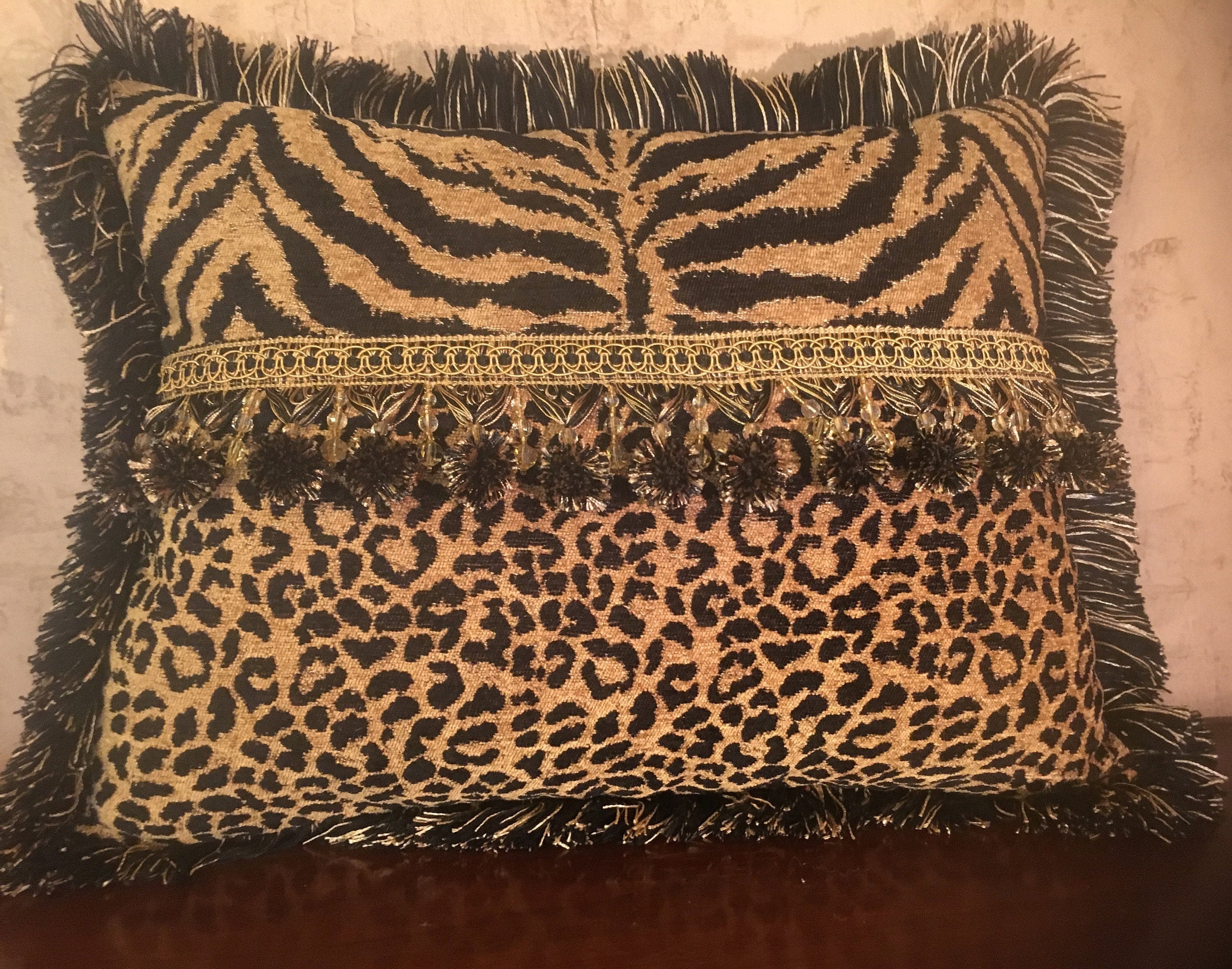 Tiger Print Pillow With Cheetah Print | Lumbar Pillow | Custom Handmade ...