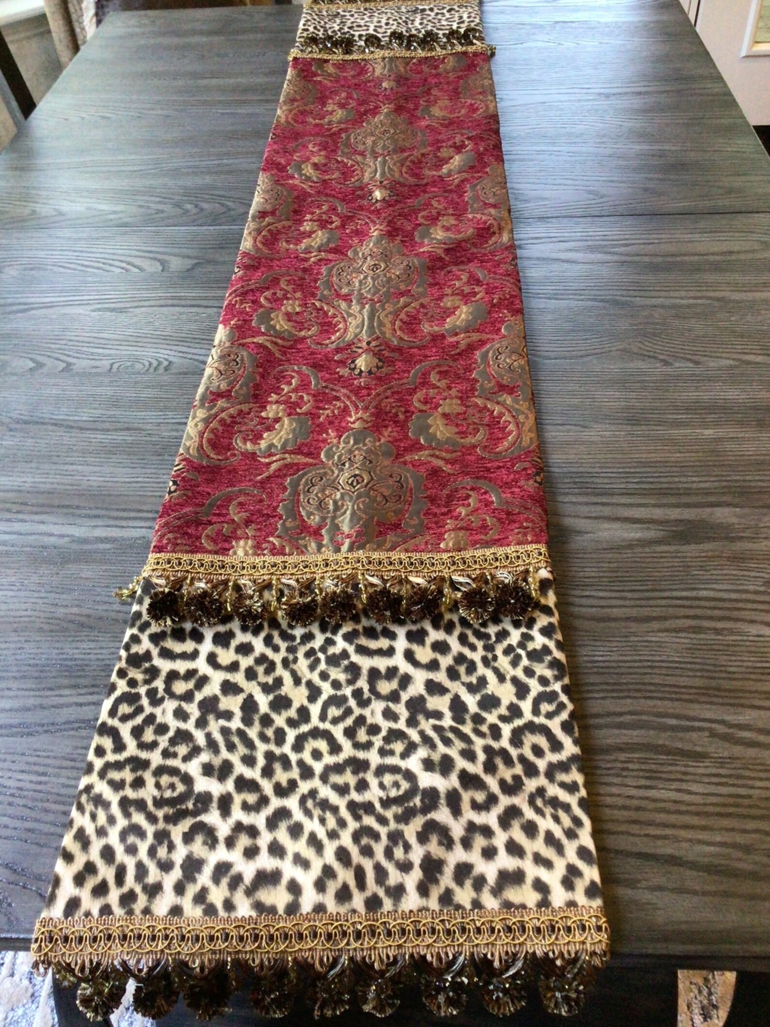 Handmade Animal Print Table Runner | Red Damask and Chocolate/caramel ...