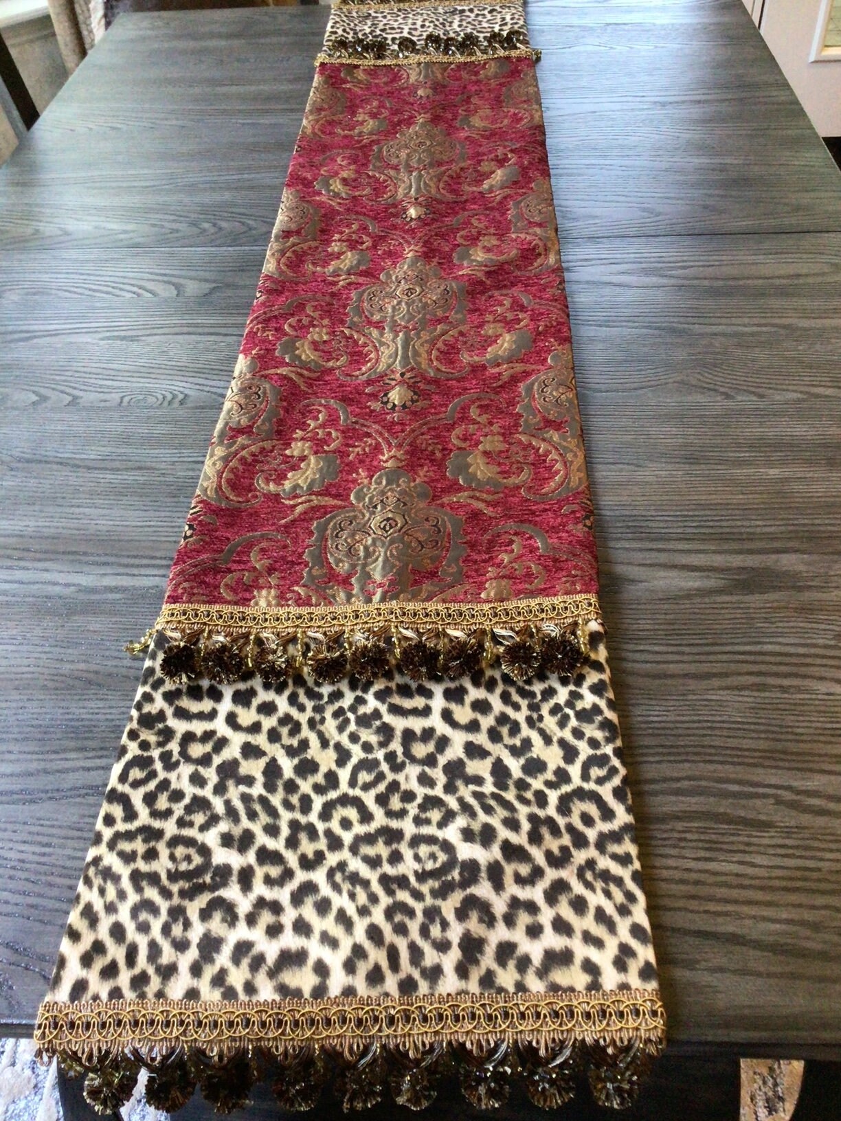 Handmade Animal Print Table Runner | Red Damask and Chocolate/caramel ...