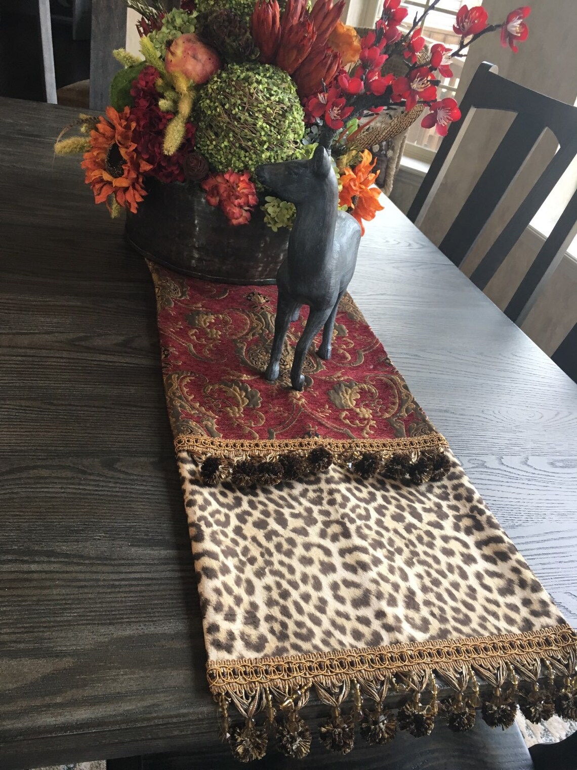 Handmade Animal Print Table Runner | Red Damask and Chocolate/caramel ...