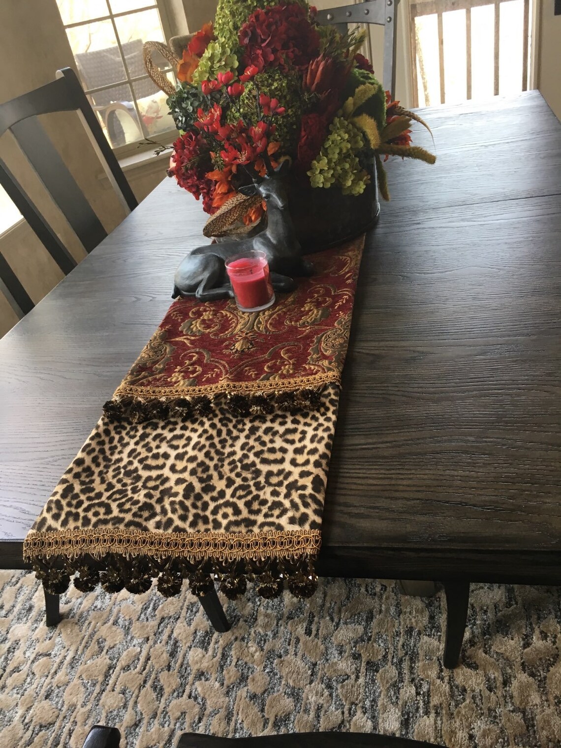 Handmade Animal Print Table Runner | Red Damask and Chocolate/caramel ...
