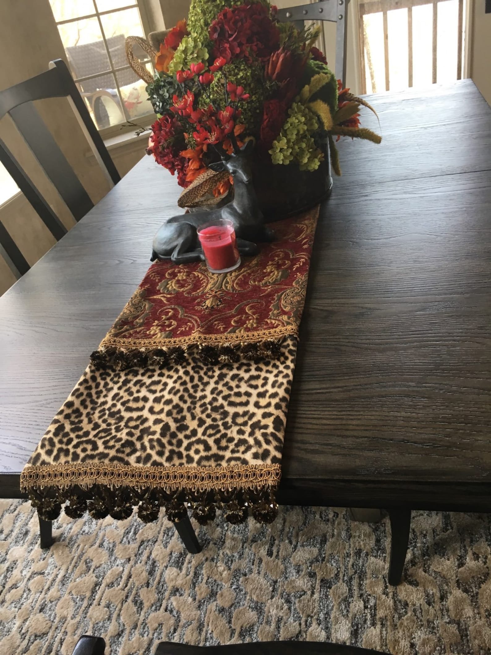 Handmade Animal Print Table Runner | Red Damask and Chocolate/caramel ...
