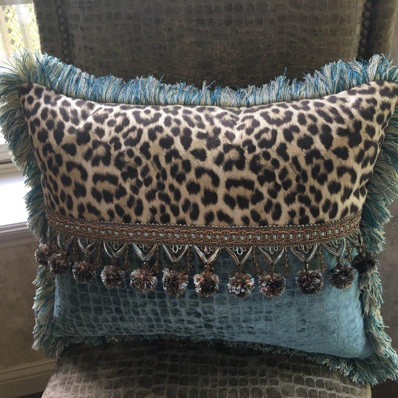 Blue Leopard Pillow - Etsy