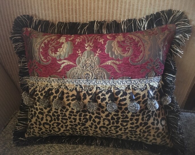 Red and Leopard Lumbar Pillow Leopard Print and Red Damask Custom ...