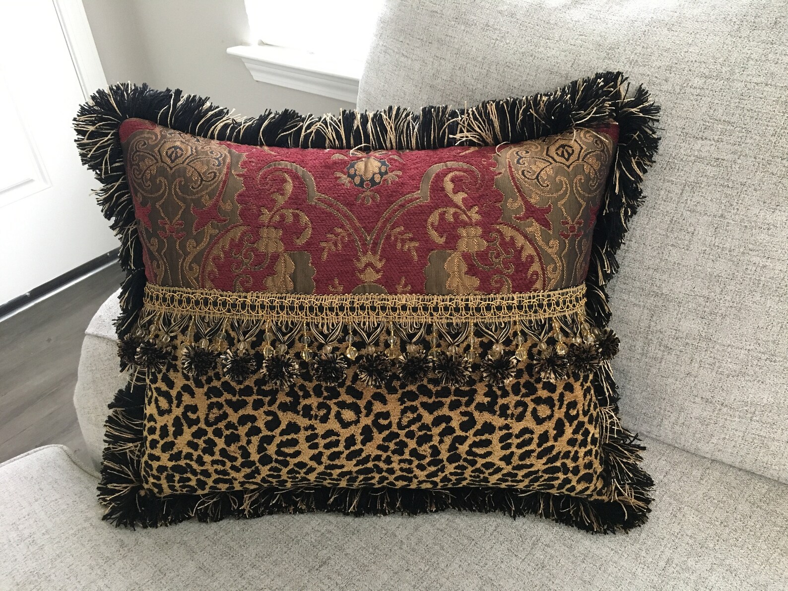 Red and Leopard Lumbar Pillow Leopard Print and Red Damask | Etsy