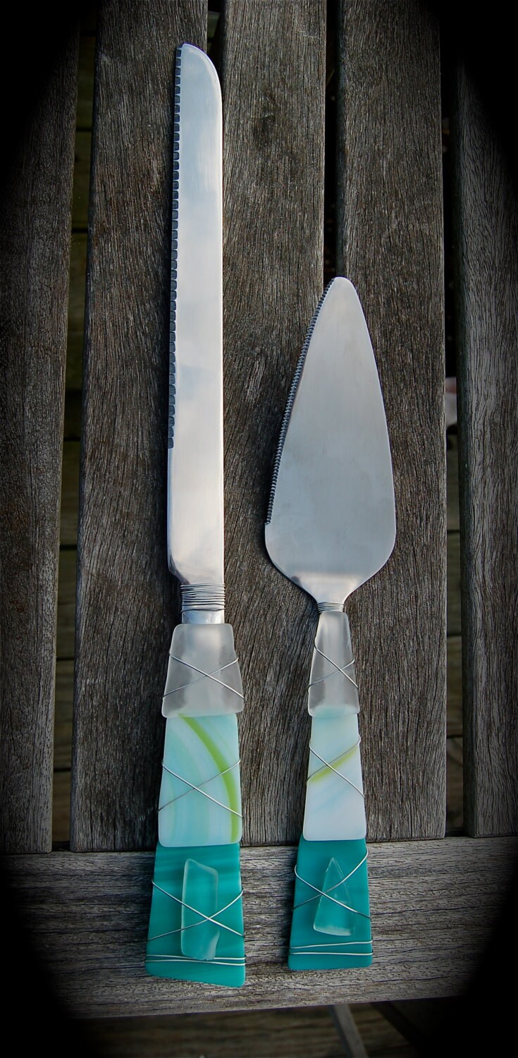 Sea Glass Wedding Cake Knife & Server Made With Recycled | Etsy
