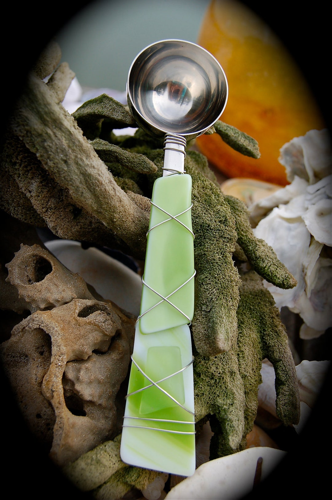 Sea Glass Coffee Scoop: Lime Green Recycled Bottle Glass, Stainless ...