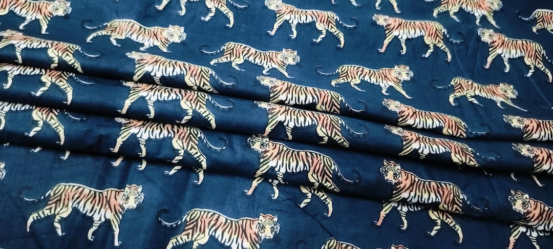 Tiger Block Print Cotton Fabric, by the Yard, Dress Making, Pillow and ...