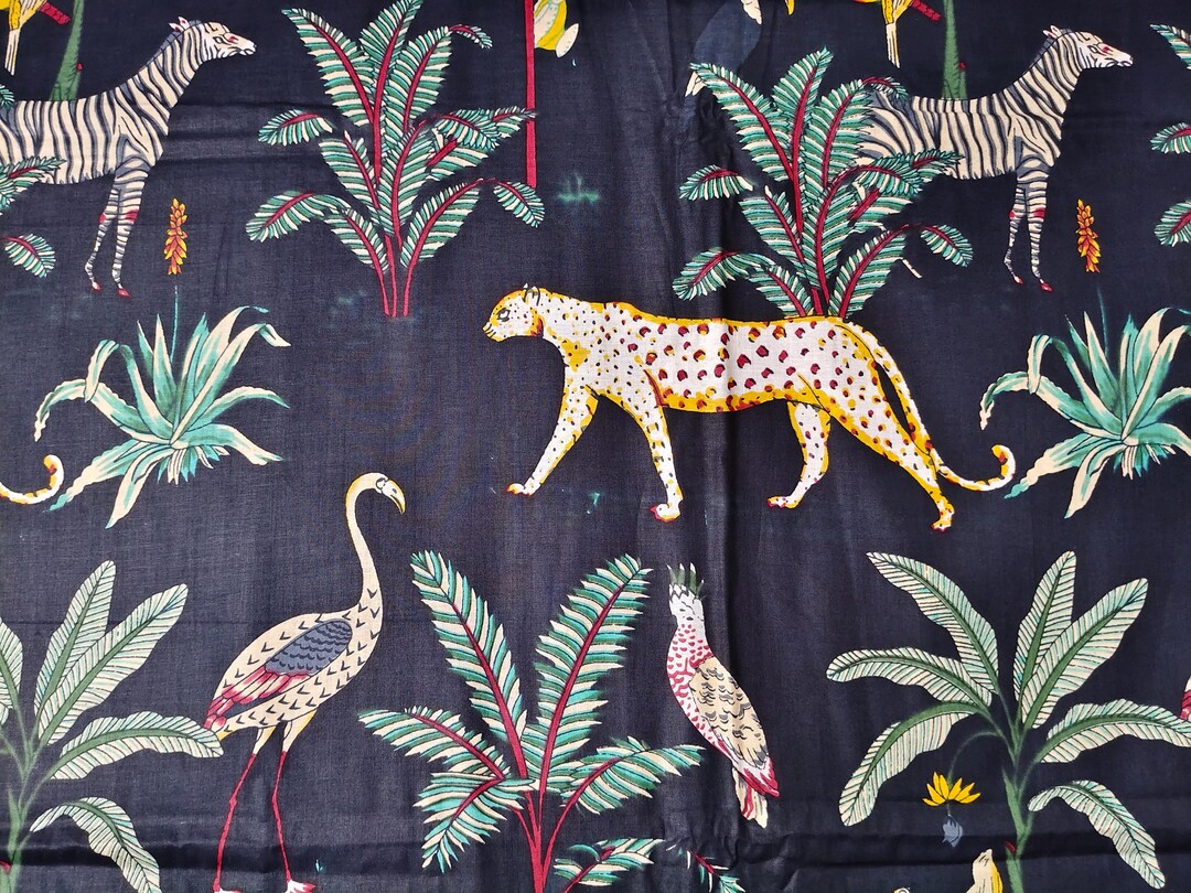 Animal Print Fabric Hand Block, Cotton, Sewing Textiles by the Yard ...