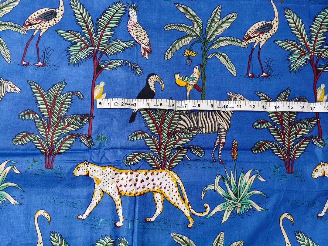Animal Block Print Cotton Fabric, Sewing Textiles by the Yard, Crafting ...