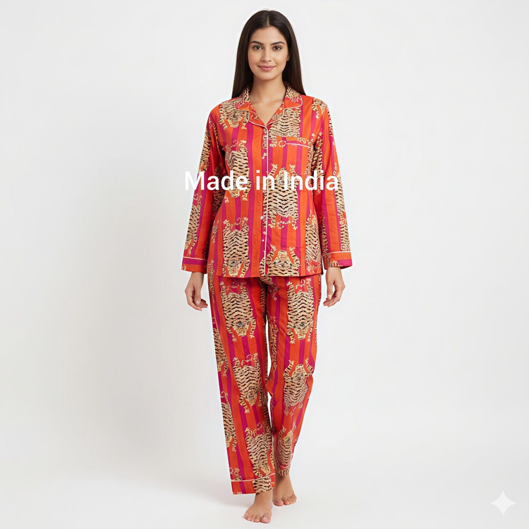 Tiger Print Cotton Pajama Set, Boho Loungewear and Sleepwear Sets - Etsy