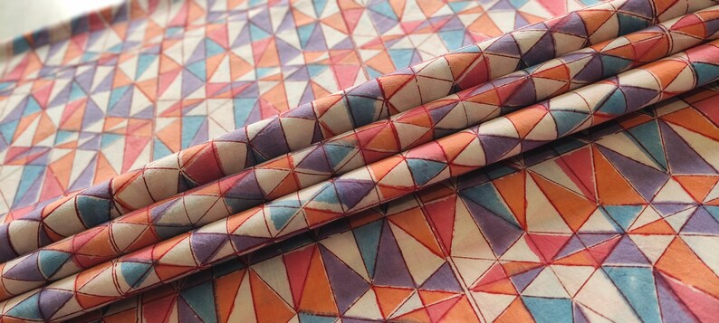 Triangle Block Print Cotton Fabric by the Yard, Dressmaking and Home ...
