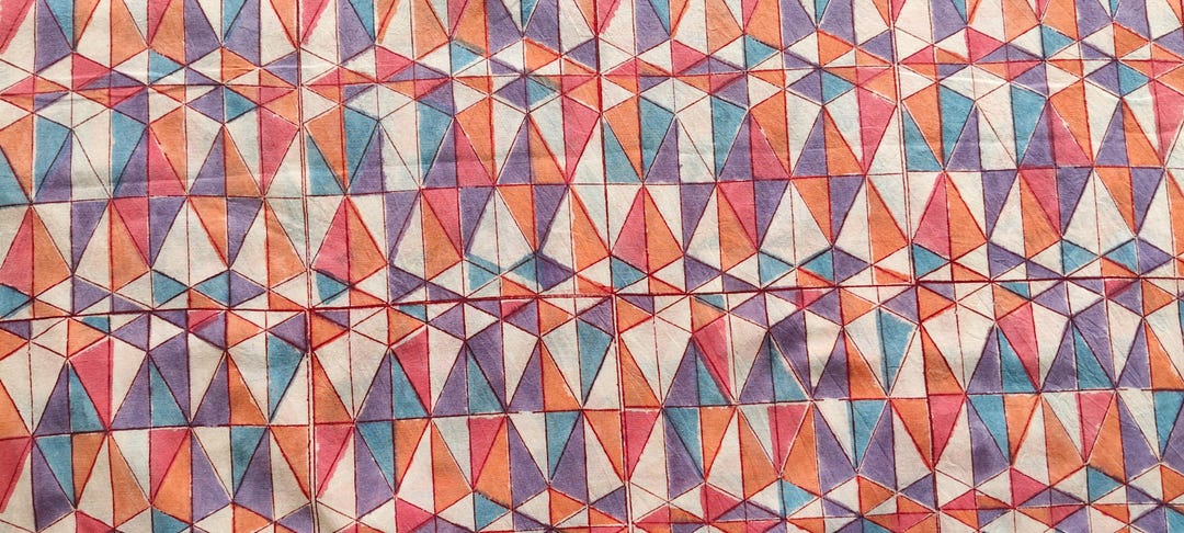 Triangle Block Print Cotton Fabric by the Yard, Dressmaking and Home ...