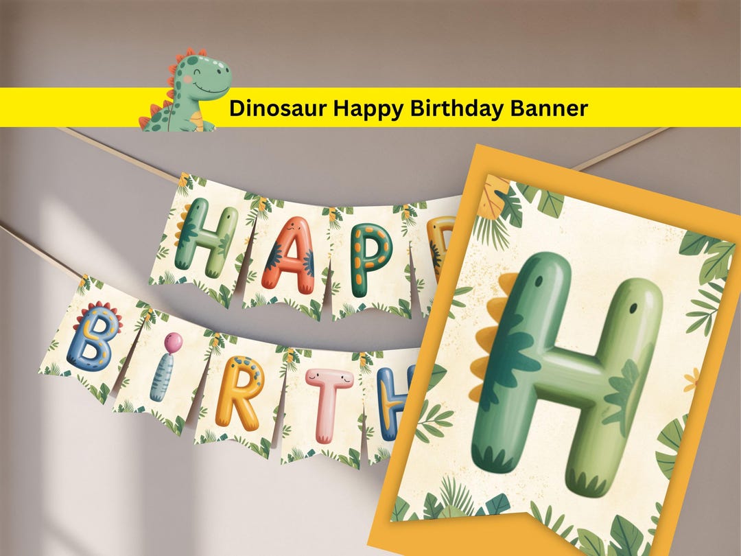 Dinosaur Happy Birthday Banner Template, Dino Birthday Printable ...