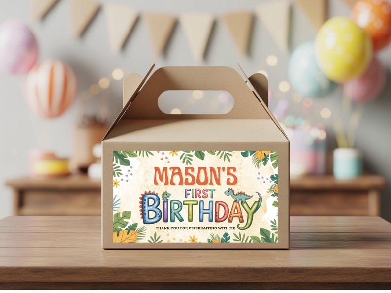 Dinosaur Gable Box Label Template, Editable Dino Treat Box Sticker, T ...