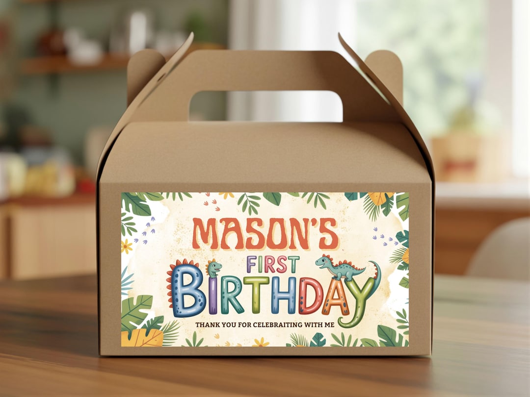 Dinosaur Gable Box Label Template, Editable Dino Treat Box Sticker, T ...