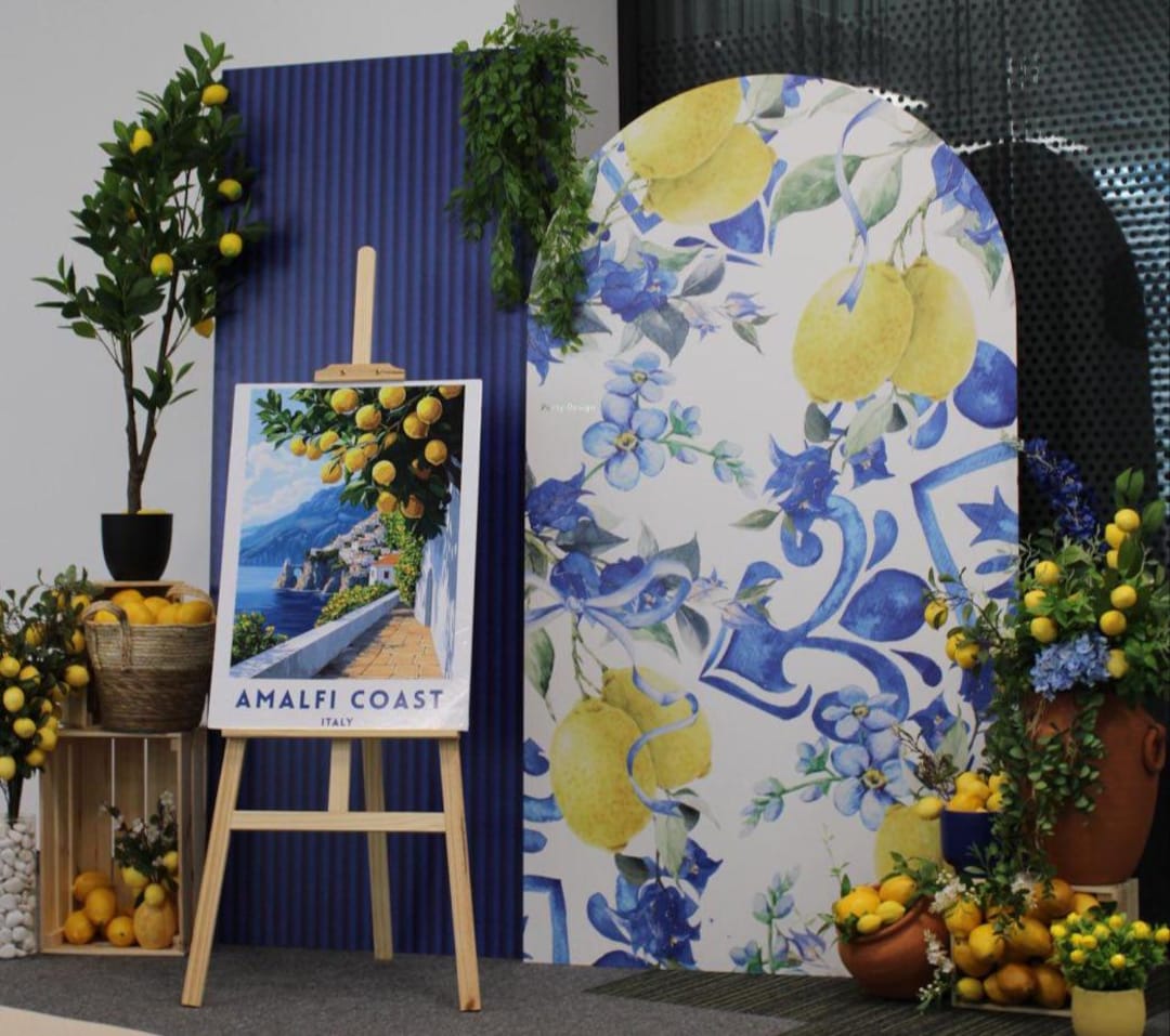 Printable Digital Backdrop Amalfi Theme With Lemons and Blue Flowers ...